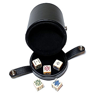 Black Leatherette Deluxe Dice Cup With Storage Compartment for Included Poker Dice Set