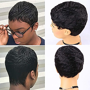 VRVogue Pixie Wigs Short Black Wavy Layered Short Human Hair Wigs for Black Women (1B#)