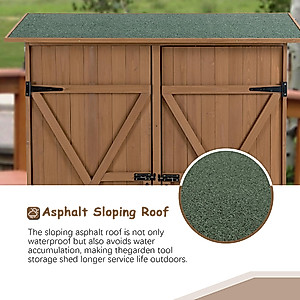 CUANBOZAM Outdoor Garden Storage Shed, Fir Wooden Garden Tool Storage Cabinet, Detachable Shelves, Weather Resistant, Easy to Assemble, Lockers Include Anti-overturning for Home, Yard-Brown