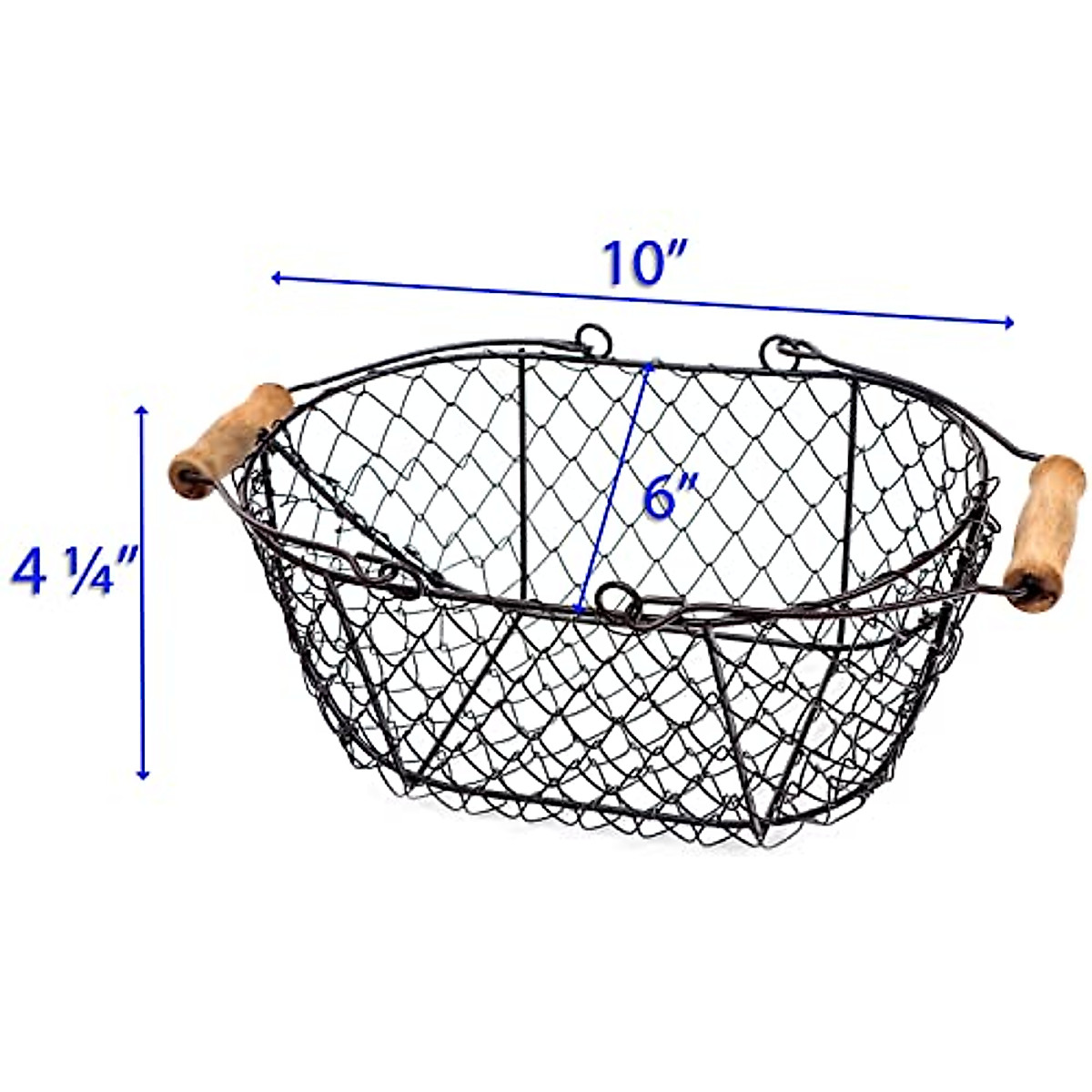 10" Oval Wire Basket with Wooden Handles - Vintage Style - By Trademark Innovations