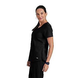 Grey's Anatomy Women's Two Pocket V-Neck Scrub Top with Shirring Back, Black, Medium