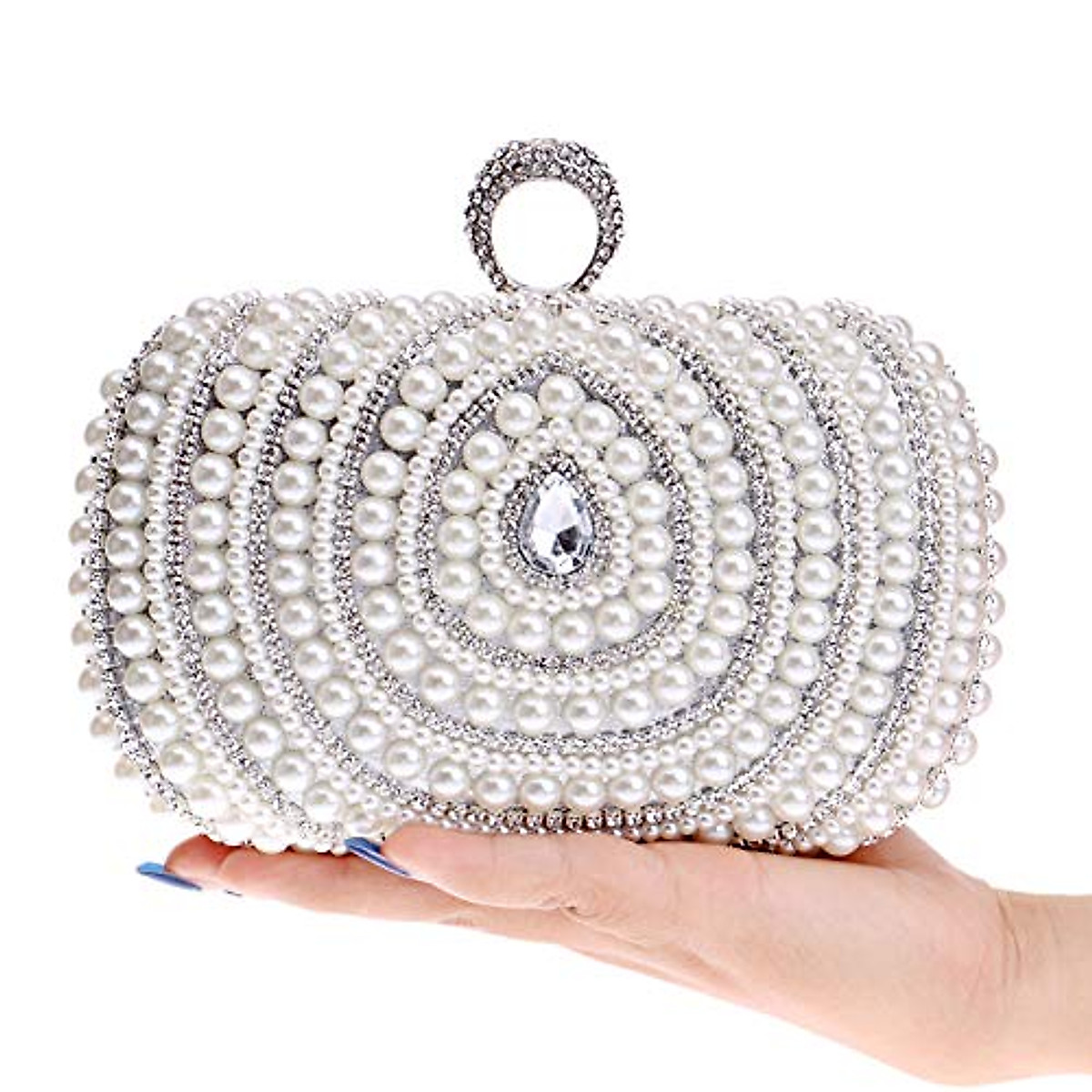 Santimon Wedding Clutch Purse Evening Bags For Womens Chain Dress Handbag Pearls Silver