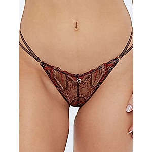 Savage X Fenty, Women's, Shining Star Lace String Bikini, Henna Red Starstruck Embroidery, XS