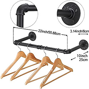 Pynsseu Pipe Clothes Rack, 22 Inch Industrial Clothes Rack Wall Mount, Iron Heavy Duty Clothes Bar, Vintage Coat Hanger Rod 2 Pack.