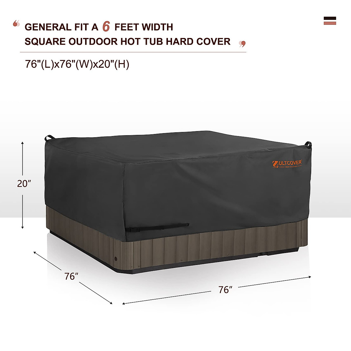 ULTCOVER Smart Selection Outdoor Hot Tub Hard Cover Protector Waterproof Square SPA Cover Cap 76 inch, Black