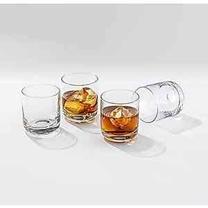 JoyJolt Nova Crystal Whiskey Glasses. Lowball Glasses Set of 4, 10oz Hand Made Short Glass Tumbler with Heavy Base. Double Old Fashioned Rocks Glass for Scotch or Bourbon Dishwasher Safe Glassware.