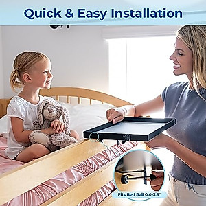 Premium Steel Bedside Shelf, Bunk Bed Shelf Organizer for Top Bunk Clip On Nightstand for College Dorm Loft Bed Bedside Shelf Tray for Kids with Cupholder, Hooks, Cable Organizer (Clamp, Black)