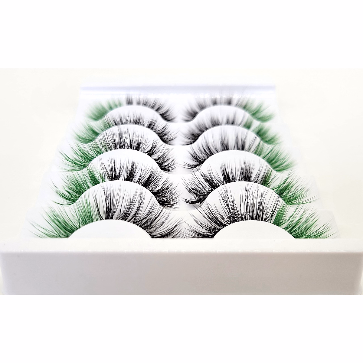 MISSLADY 16mm 5 Pairs Pack 3D Faux Mink Eyelashes with Green Ends Colored Lashes (FM-205, 8-16mm, Black with Green Ends, 5 Pairs)