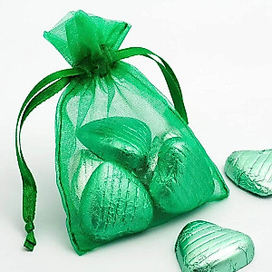 Gmnosuw 100 Pcs Organza Drawstring Gift Wrap Bags for Jewelry, 4x6 Inch Sheer Fabric Mesh Green Clear Soft Rope Goody Package Sachet for Baby Shower,Christmas,Birthday,Party Favors,Wedding,Engagement