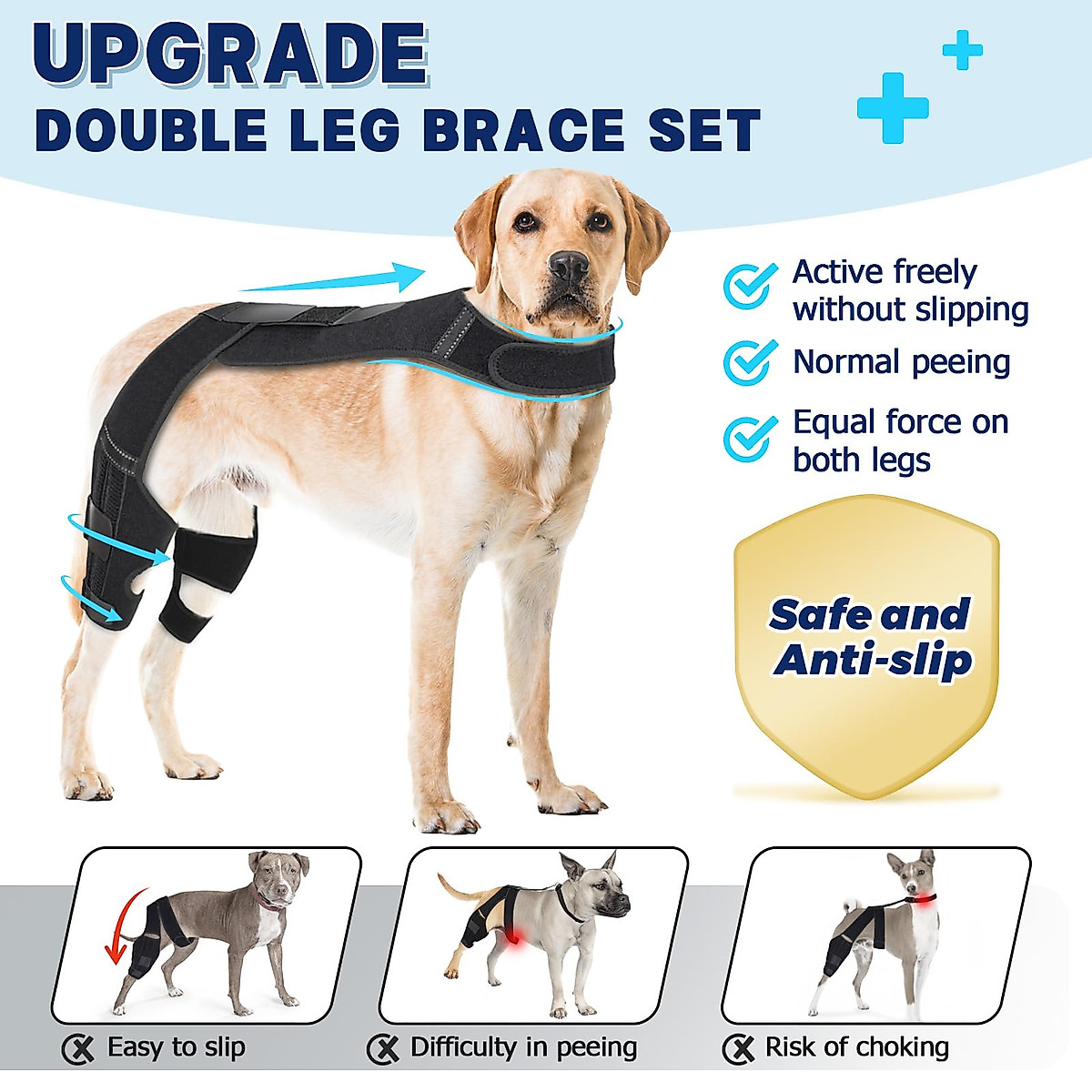 Dog Double Knee Brace for Torn ACL Hind Legs, Non-Slip Dog Double Leg Brace for Back Legs with Comfort Vest, Enhanced Stability Dog ACL Hip Brace with 2 Metal Strips for Ligament Injuries（Black,1-C)