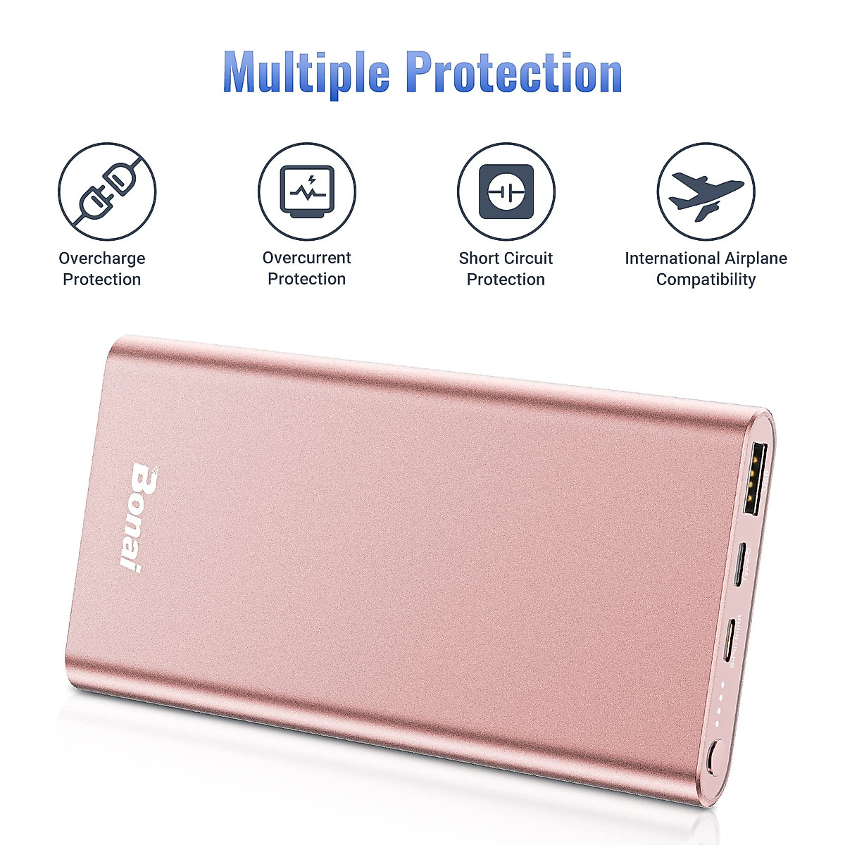 BONAI Portable Charger 12000mAh USB C Power Bank Battery Pack High-Speed 3.0A Output Compatible with iPhone 15/14/13/12 iPad Samsung Android- Pink