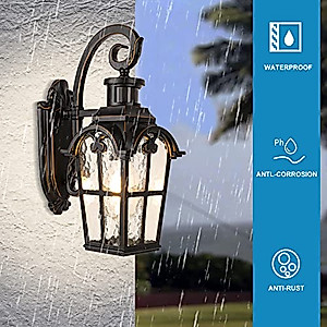 PARTPHONER Motion Sensor Outdoor Lights Fixture Wall Mount, Dusk to Dawn Outdoor Porch Lighting Black Roman Exterior Light Fixtures Outside Wall Sconce Lantern for House Garage Patio Entryway Doorway