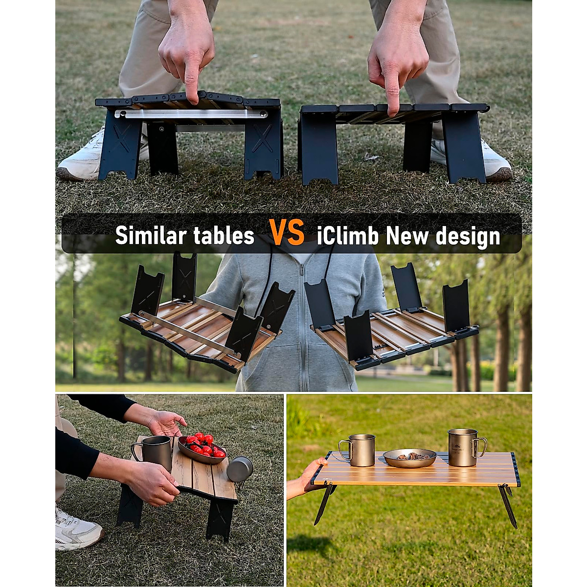 iClimb Ultralight Compact Mini Beach Picnic Folding Alu. Table with Carry Bag, Two Size (Silver - S)