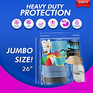 Shiny Select 15 Gallon Jumbo Storage Bag w/Handle & Zipper Top 26x26, 4 Bags - Clear Big Plastic, Extra Large XL, 4 Mil Thick Heavy Duty for Towels, Clothes, Blanket, Pillows, Seasonal Decoration