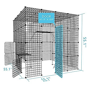DIY Large Cat Cages Indoor,DIY Kennel Playpen.Detachable Metal Wire Large Cat Cage Exercise Place Ideal for 1-3 Cat,Comes with A Ladder Suitable for Ferret,Bunny and Chinchillas(55"x55"x55")