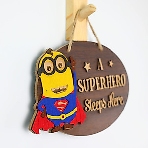 A Superhero Sleeps Here Door Hanger, Baby Boy Hanging Sign, Bedroom Door Hanger, 3D Wood Sign, Baby Bedroom Door Sign, Baby Boy Room Wood Hanging Sign