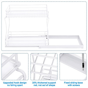 uxcell Pull Out Cabinet Organizer, 2-Tier Under Sink Slide Out Storage Shelf 14.7" L x 10.8" W x 13.3" H Bathroom Organizer Kitchen Cabinet Storage with Sliding Drawer White