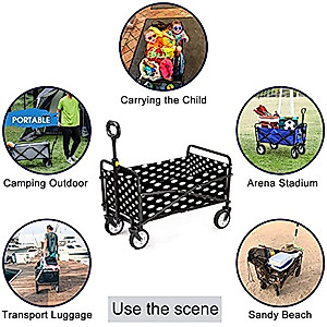 Collapsible Wagon Cart Black and White Polka dot Foldable Utility Wagon Large Capacity Garden Cart with Push Bar for Beach Camp Outdoor Shopping