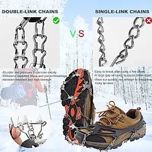 Crampons Ice Cleats for Snow Boots and Shoes Traction Grips Women Men Anti Slip 19 Stainless Steel Spikes Safe Protect for Hiking Fishing Walking Climbing Mountaineering Jogging Black L