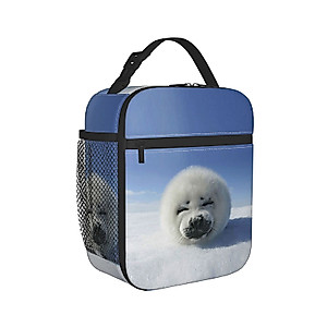 HIONHSW Smiling Harp Seal Insulated Lunch Box Removable Buckle Handle Strap Bag Lunch Container For Women, Men, Kid