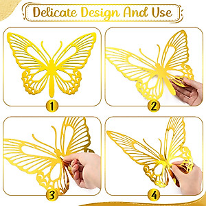Yeaqee Large Butterfly Party Decoration 3D Butterflies Wall Decor Set 2 Sizes 3 Styles Large Stickers for Birthday Baby Shower Nursery Bedroom Wedding Decor Cutouts(Gold)
