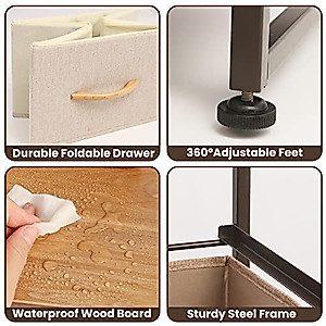 CONNOO Fabic 7 Drawer Dresser Storage Tower, Large Capacity Vertical Organizer Unit for Bedroom, Hallway, Entryway, Closet, Nursery, Sturdy Steel Frame, Wooden Top & Handle, Easy Pull Fabric Bins