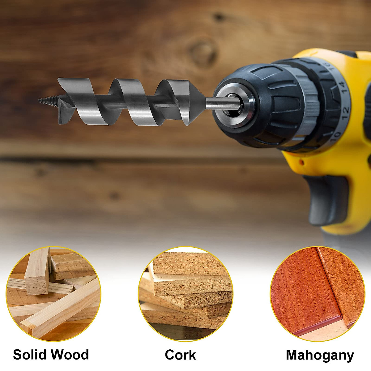 PHITUODA 1-1/2" x 8" Wood Auger Drill Bit with 3/8 Inch Hex Shank, Perfect for Soft & Hard Wood, Plastic, Drywall, PVC