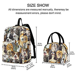FOLIOSA Kid's Backpack Lunch Bag Set Dog To See Print， Large Capacity Insulated Scratch-Resistant Backpack with Lunch Kit for School Work Suits for 6+ Years Teenager Boys Girls