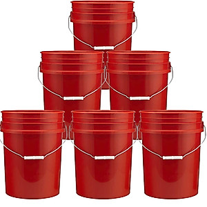 5 Gallon Buckets Six (6) Pack | Plastic | Red