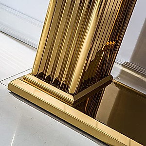 SSLine Real Marble Console Table,Modern Rectangular Luxury Marble Entryway Sofa Table Accent Table with 0.71" Thick Marble Top and Golden Double Pedestal Pillar Stainless Steel Base for Hallway