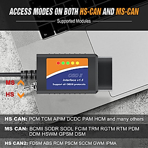 OBDMONSTER ELM327 OBD2 USB Adapter for Windows, ELMconfig Scanner with MS CAN/HS CAN Switch for F150 F250 Car and Light Truck Check Engine Light, Diagnosis on Windows with V1.5 Chip