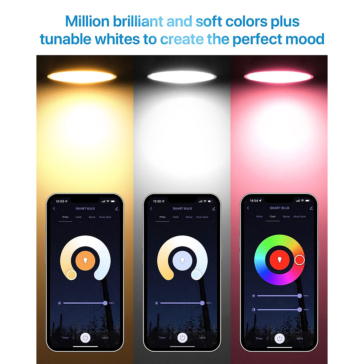 ORALUCE Smart BR30 Bulb, LED Flood Light Bulbs, Works with Alexa Google Assistant, 12W 100W Equivalent, 1280 Lumens, RGBCW 2700-6500K Color Changing Recessed Light Bulbs for Cans, E26 Base, 4 Pack