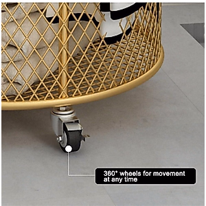 TPTBON Laundry Basket with Removable Inner Bag, Metal Wire Frame Laundry Hamper, Laundry Basket on Wheels, Dirty Clothes Hamper Organizer Storage for Bedroom, Bathroom(Gold,Square)