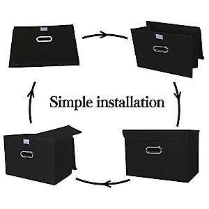 DABEACT Foldable Fabric Storage Cube Bins with Lids collapsible storage bins basket Closet Organizers with Handles for Home ,Storage Boxes for Organizing,3 Pack,(Black)
