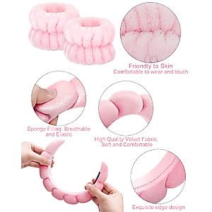 PGRODE 5Pcs Black Sponge Spa Headband for Women Face Washing, Makeup Headband and Wristband Set Come with 2 Reusable Makeup Remover Pads for Washing Face (Black)