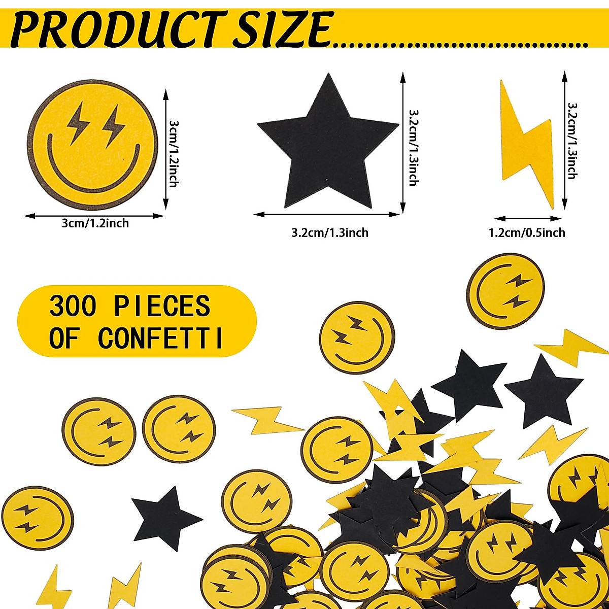 Whaline 300Pcs One Happy Dude Table Confetti Smile Face Lightning Star Shaped Confetti Yellow Black Table Centerpiece for First Birthday Party Decoration