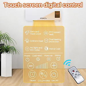 Wall Space Heater, Quiet Ceramic Electric Heater, 3s Fast Heating Heater with Remote Control, 25-Speed Adjustable, Timer, Overheat Protection for Large Room