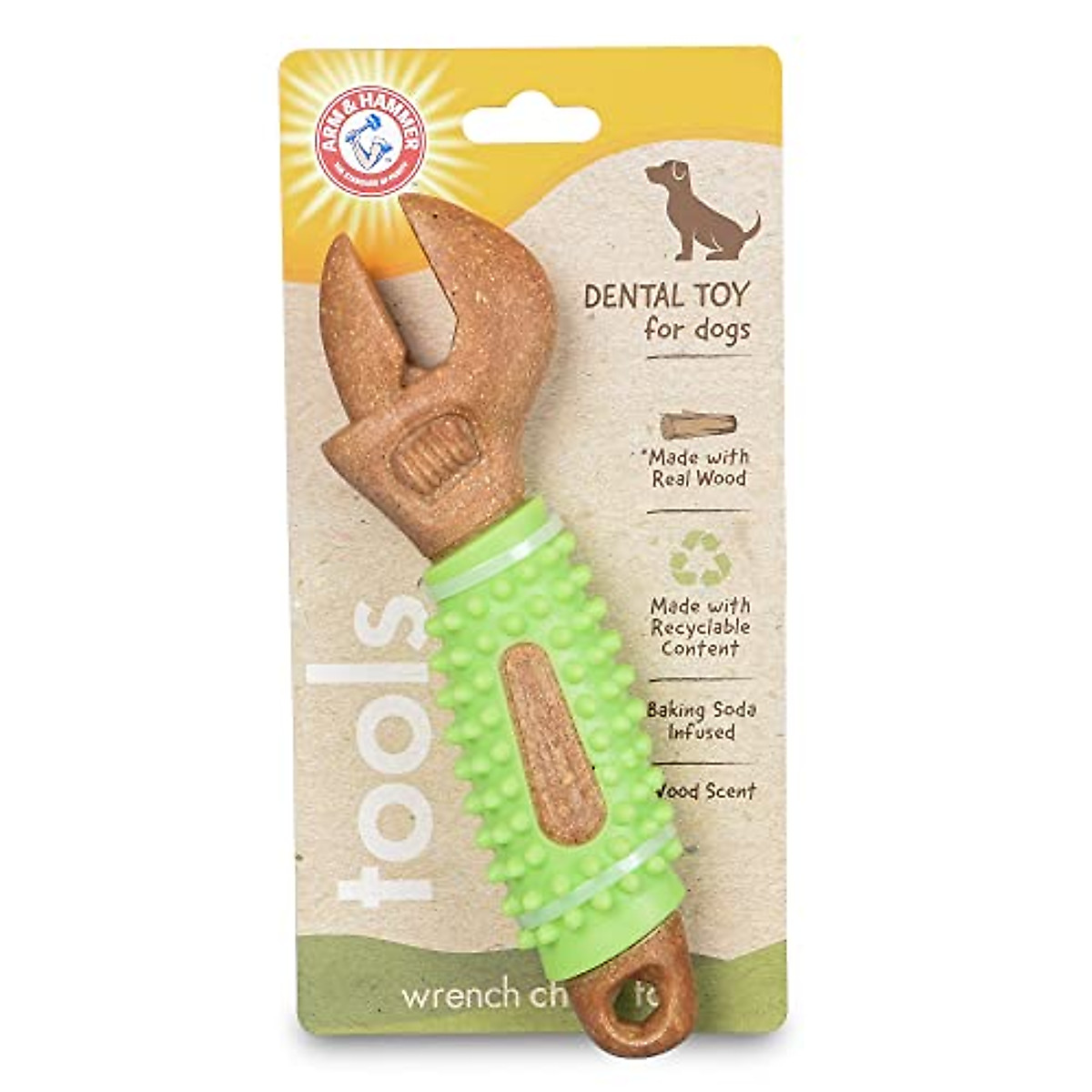 Arm & Hammer for Pets Chew Tools Collection: Wood Blend Wrench Chew Toy for Dogs | Compressed Wood Dog Chew Toys with Baking Soda, Safer & Durable Alternative to Chewing Sticks 8 Inch