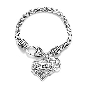 Inspired Silver - Middle Sista Celtic Knot Braided Bracelet for Women - Silver Pave Heart Charm Bracelet with Cubic Zirconia Jewelry