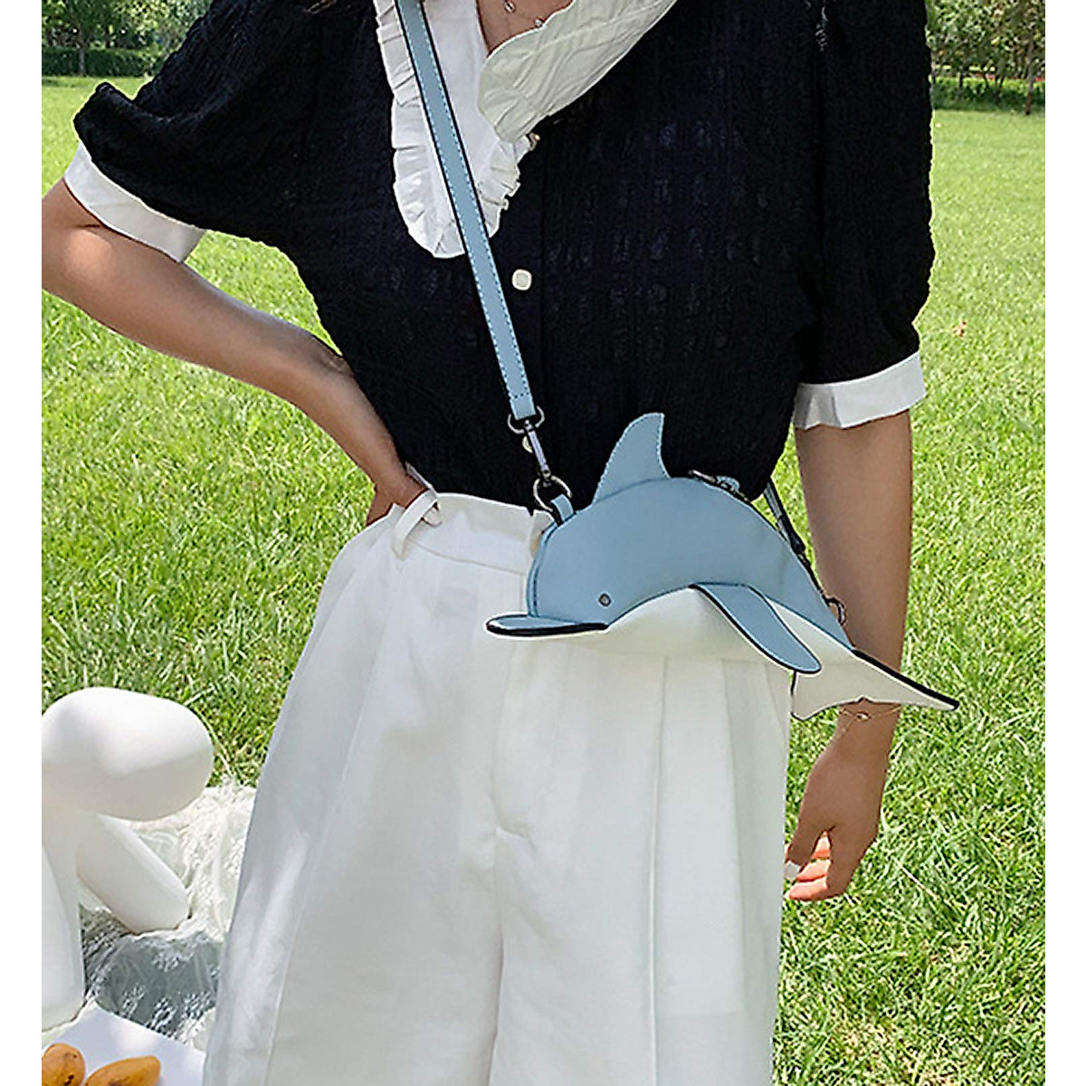 QZUnique Shoulder Handbags Women 3D Dolphin Purse Animal Style Bags Zipper Crossbody Wallet Clutch Messenger Bag Blue