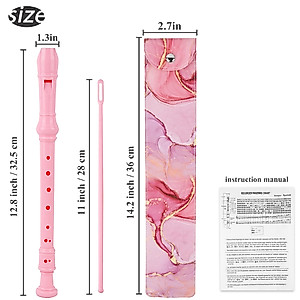 Jasenna Recorder Instrument for Beginner Kids Adults,8-Hole Soprano Descant Recorder Music Flute with with Cleaning Rod & Leather Case For School Student Home Entertainment(2-Pink Splash-ink)