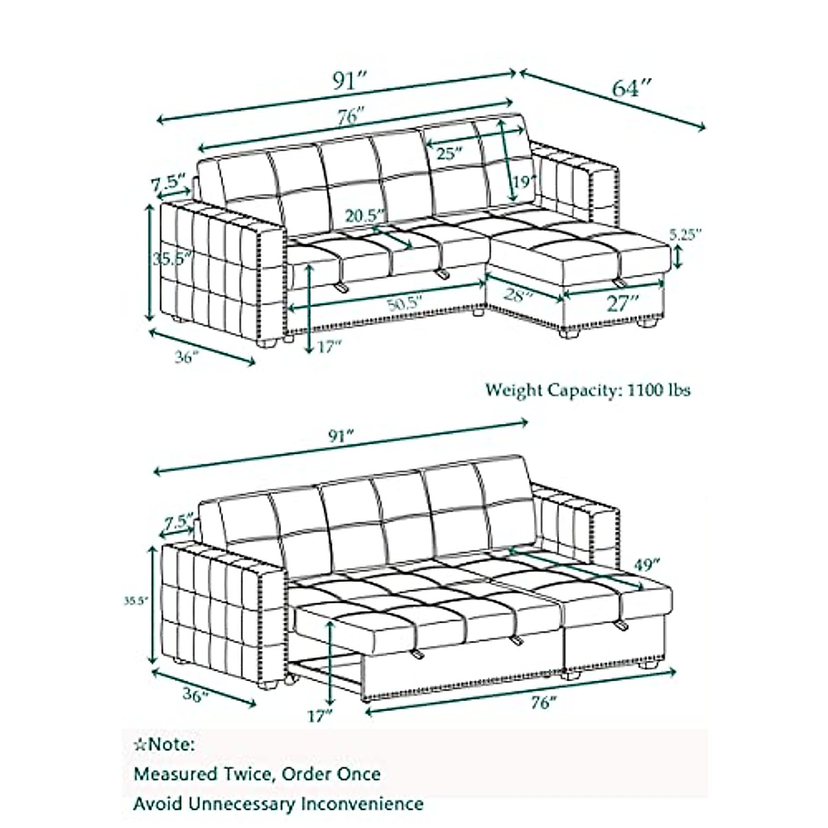 Morden Fort Velvet Reversible Sleeper Sectional Sofa L-Shape 3 Seat Sectional Couch with Storage (Blue)