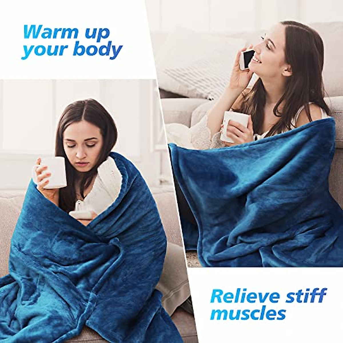 MSDUNOVR Heated Blanket, Electric Blanket Machine Washable, Extremely Soft and Comfortable Heating Blanket with 6 Heating Levels1-8 Hours Timer Auto-Off Overheating Protection (Dark Blue, 50"X60")
