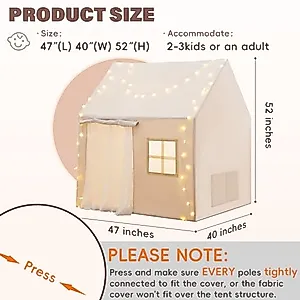 TreeBud Play Tent with Padded Mat, Pennant Banners, Star Lights - Kids Playhouse with Large Space for Indoor Outdoor, Large Play House Toys for Toddler, Boys and Girls, Side Door Roller Blind