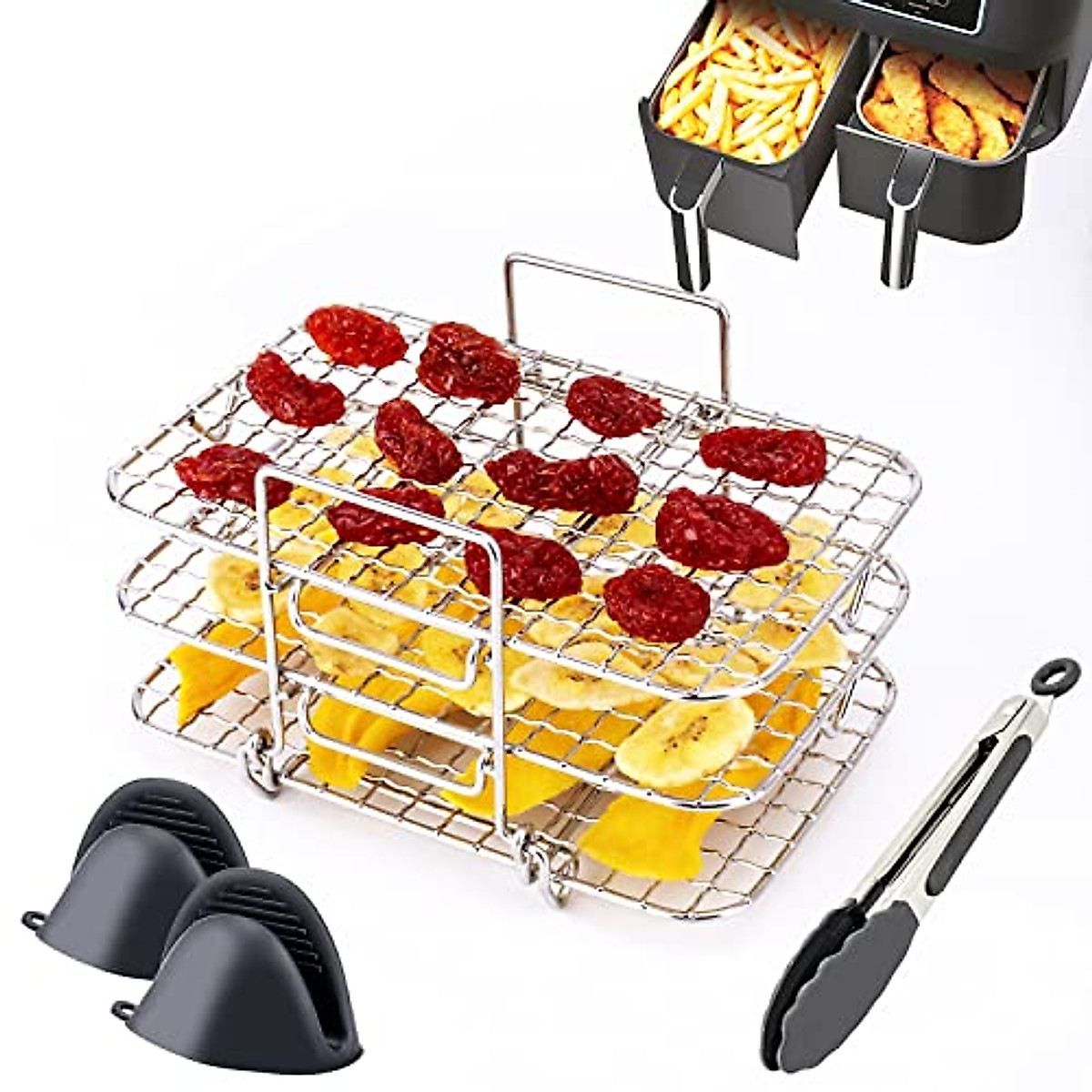 Air Fryer Rack for Ninja Foodi Dual XL Air Fryer, CODOGOY Multi-Layer Air Fryer Accessories Dehydrator Rack Compatible with Ninja Double Air Fryer Ninja Foodi DZ401 Ninja Dual Zone XL Air Fryer