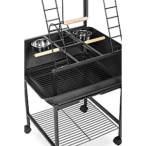 Prevue Pet Products Small Parrot Playstand with Wheels, Bird Stand Activity Play Center with Perches and Ladders, Indoor Outdoor Playground for Birds with Swing, Black Hammertone Finish