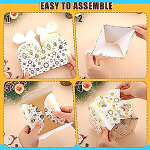 Fulmoon 24 Pcs Christmas Gift Boxes Metallic Christmas Treat 3D Xmas Goody Candy Cookie with Bow Paper Goodie Gift Wrapping Boxes for Holiday Party Favor Supplies(Gold)