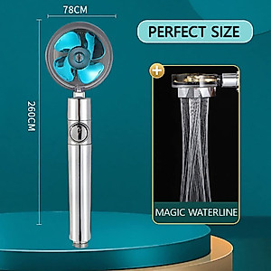Handheld Turbocharged Pressure Propeller Shower - Propeller Driven Turbo Charged Spinning Shower Head - Turbo Fan Shower Head with Filter and Pause Switch, Easy Install 360 Degrees Rotating (Blue, 1)
