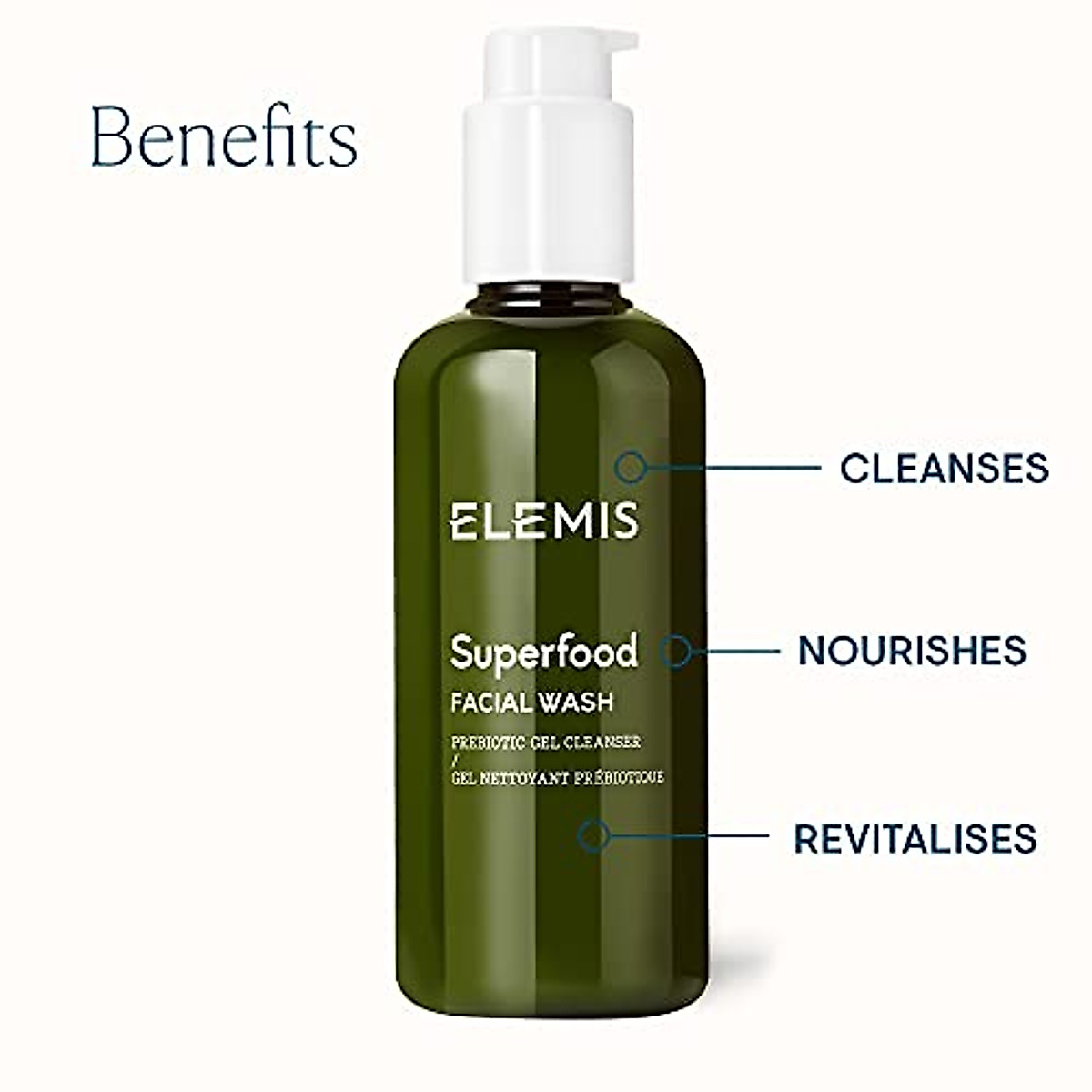 ELEMIS Superfood Facial Wash | Revitalizing Daily Prebiotic Gel Wash Gently Cleanses, Nourishes, and Balances Skin for a Fresh, Glowing Complexion, 6.7 Fl Oz (Pack of 1)