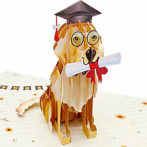 Liif 2024 Graduation Dog 3D Pop Up Graduation Card, Class of 2024, for College, High School, Son, Daughter, PHD, Master